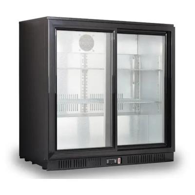 China Stainless Steel Sliding Door Commercial Fridge Freezer Automatic Defrost White 3 Shelves Interior Light 45dB Noise for sale