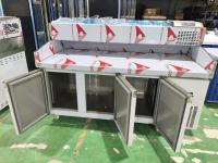 China 1.8M Salad Worktable 3 Doors Undercounter Refrigerated Pizza Prep Table with Top Display for sale