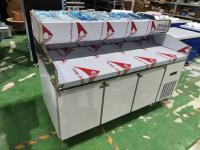 China 1.8M Salad Worktable 3 Doors Undercounter Refrigerated Pizza Prep Table with Top Display for sale