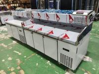 China 1.8M Salad Worktable 3 Doors Undercounter Refrigerated Pizza Prep Table with Top Display for sale
