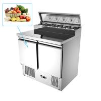 China Two Doors Saladette Preparing Tables Pizza Counter With SS Lid for sale