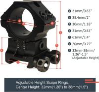China 1 Inch Picatinny Rail Mounts For Scopes Adjustable Height Tactical Scope Rings for sale