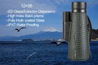 China 22mm Eyepiece Cell Phone Monocular 12x56 High Index Bak4 Prism Optics for sale