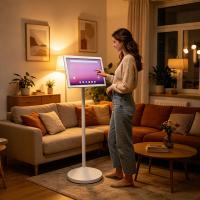 China Movable Touch Screen LCD Android TV Entertainment Features Stand on Wheels Screen Portable HD Mirror Smart TV for sale