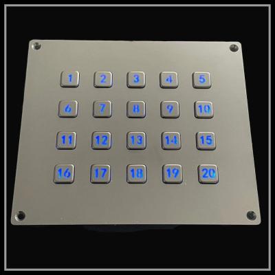 China Stainless Steel Backlit Numeric Keypad 20 Keys LED Illuminated Metal Keyboard 166mm x 145mm for sale