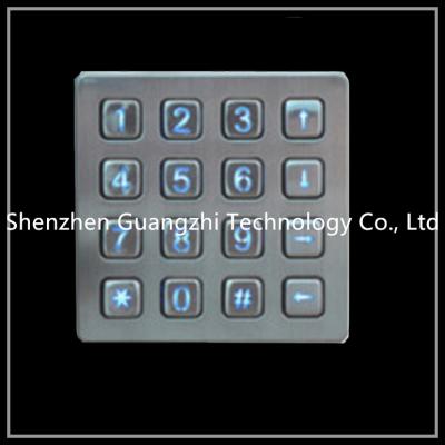 China IP65 Waterproof Backlit Metal Numeric Keypad 4x4 Matrix Keyboard 87.5x91.5mm for Vending Machine for sale