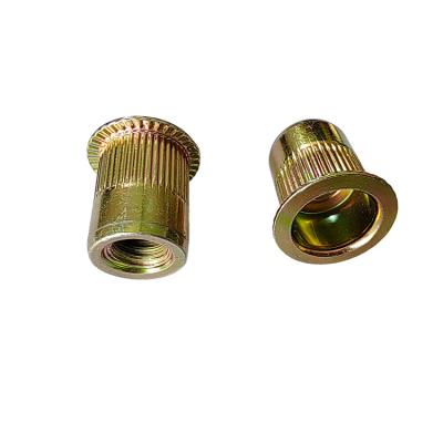 China M4-M5-M6-M8-M10 Open Type Yellow Zinc Plated Carbon Steel Flat Head Threaded Rivet Nut for sale