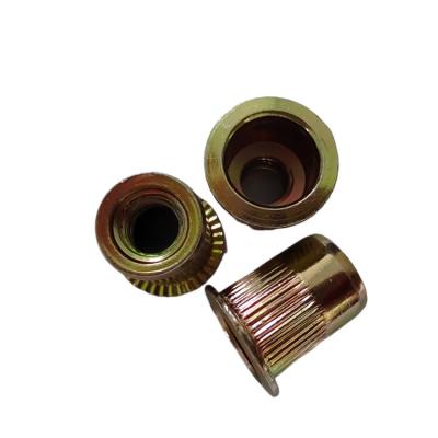 China Heavy-Duty Yellow Zinc-Plated Carbon Steel Open Rivet Nut for Automotive M4-M5-M6-M8-M10 for sale