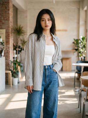 China AntiWrinkle Oversized TC Fabric Charcoal White Stripe Shirt Fabric 120gsm for sale
