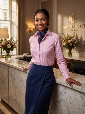 China Women'S Commuter Shirt Fabric Pinstripe 100% Polyester Pink Fabric for sale