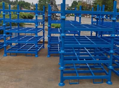 China Blue Folding Warehouse Industrial Metal Storage Stacking Racks 1200kg Capacity 4 Tier for sale