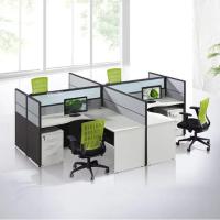 China ISO Modular Four Person Workstation Desk Glass Panel Black Wooden for sale