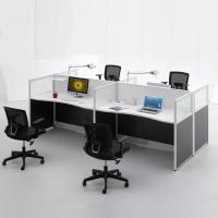 China ISO Modular Four Person Workstation Desk Glass Panel Black Wooden for sale