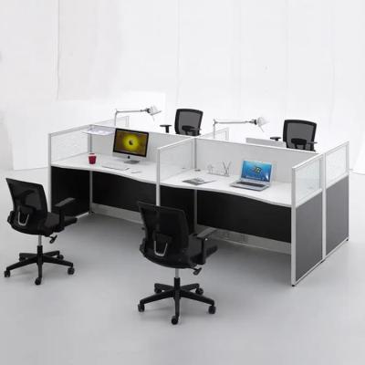 China ISO Modular Four Person Workstation Desk Glass Panel Black Wooden for sale