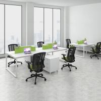 China White 4 Way Wooden Office Staff Table 1600mm Pc Workstation Desk With MDF Board for sale
