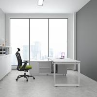 China L Shape Executive Office Desks Sets White Single With Wooden Baffle for sale