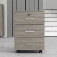 China Grey Office Wooden Filing Cabinets 3 Drawer Movable File Cabinet With Wheels for sale