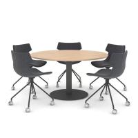 China 80cm Round Boardroom Table Black Conference Room With Black Metal Leg for sale