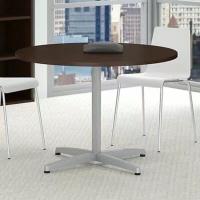 China 80cm Round Boardroom Table Black Conference Room With Black Metal Leg for sale