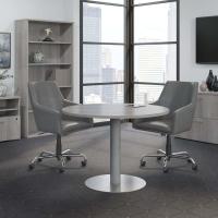 China 80cm Round Boardroom Table Black Conference Room With Black Metal Leg for sale