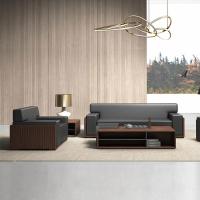 China 3 Seat Office Furniture Sofa Lounge Set Black Leather Modular for sale