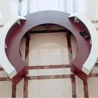 China Red Counter Office Reception Desk Salon Design Curved Shape for sale