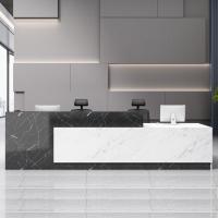 China 94.4 Inch Modern Front Desk White Marbling Wood 25mm Reception Counter Table for sale