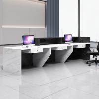 China 94.4 Inch Modern Front Desk White Marbling Wood 25mm Reception Counter Table for sale