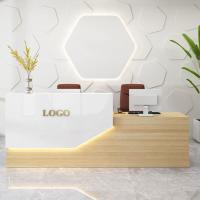 China 2M Modern Reception Desk Customizable Logo White Reception Table for sale