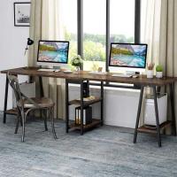 China Metal Frame Modern Workstation Desk Brown Pvc Edging With Shelves for sale