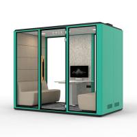 China 81.6 Inch Green Soundproof Office Pod Phone Booths Acoustic Tempered Glass for sale