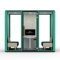 China 81.6 Inch Green Soundproof Office Pod Phone Booths Acoustic Tempered Glass for sale