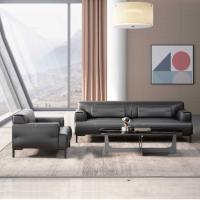 China ISO Sponge Material Office Furniture Sofa Black Color Leather Sofa Set for sale