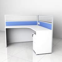 China Blue Glass Partition Single Office Workstation Desk With Cabinet for sale