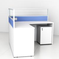 China Blue Glass Partition Single Office Workstation Desk With Cabinet for sale