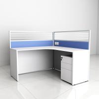 China Blue Glass Partition Single Office Workstation Desk With Cabinet for sale