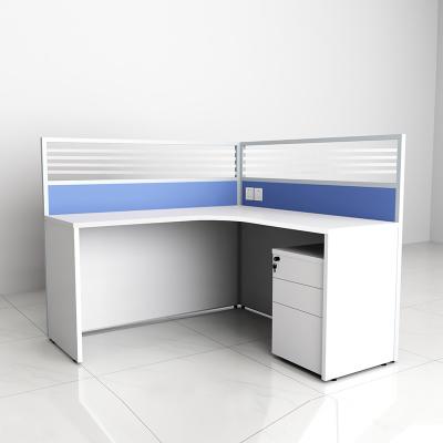 China Blue Glass Partition Single Office Workstation Desk With Cabinet for sale