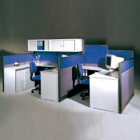 China Simple 4 Seater Modular Privacy Office Cubicle Workstation With Top Cabinet for sale
