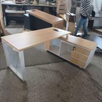 China Customized Wood L Shaped Manager Commercial Office Desk With Side Cabinet for sale