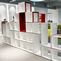 China Customized Wooden Office Area Divider Bookcase Mobile Cube Bookcase Shelf for sale