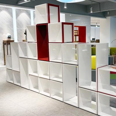 China Customized Wooden Office Area Divider Bookcase Mobile Cube Bookcase Shelf for sale