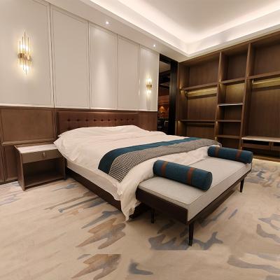 China Custom Leather Hotel Bedroom Furniture Set King Size Bed And For Hotel for sale