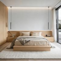 China Wholesale Luxury Hotel Bedroom Furniture Set Wood 5 Star Hotel Bed With Bedside Table for sale