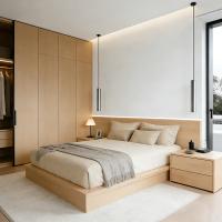 China 5 Star Wood Hotel Bedroom Furniture Set King Queen Bed Bedside Cabinet For Hotel Villa for sale