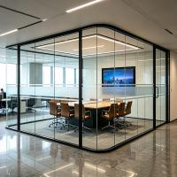 China Soundproof Transparent Glass Office Partition Wall with Customized Size Modular Office Space Divider for sale