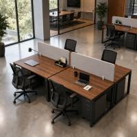 China BS-WT62B 25mm Melamine Board Office Workstation Desk with 2400x1200x750mm Size and Fabric Partition Screens for sale