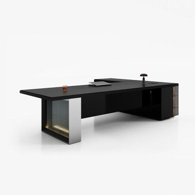 China Luxury Executive Desk Boss Desk with Soft-Close Drawers Fingerprint Lock American Red Oak Veneer for sale