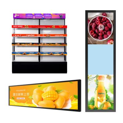 China Stretched Bar Supermarket Shelf Screen LED Display Smart Split Long Shape Indoor Retail Digital Signage for sale