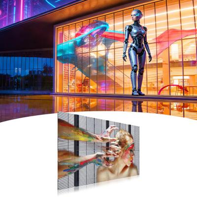 China Glass Mesh Window Grille Screen LED Transparent Display Flexible Film Video Wall Indoor Outdoor Digital Signage for sale