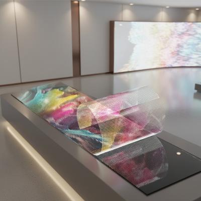 China Indoor Outdoor Flexible Full Color LED Digital Poster Screen Transparent Glass Window Self Service Business Display for sale